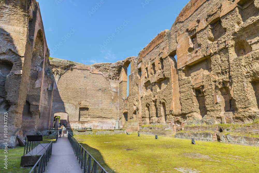 Scenic panoramic view on old swimming pool( or Natatio ) in the ruins ...
