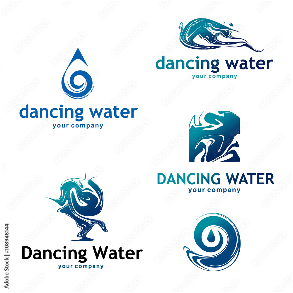 Water and drop logos isolated on white. Set 1. Vector logo with text ...