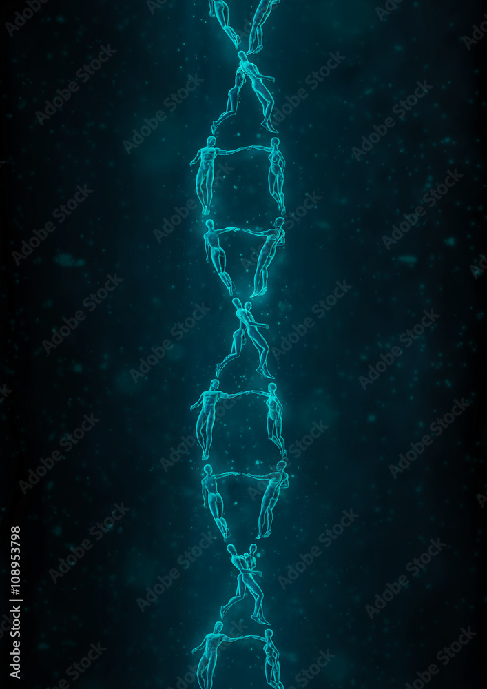 The DNA romance / 3D illustration of male and female figures forming ...