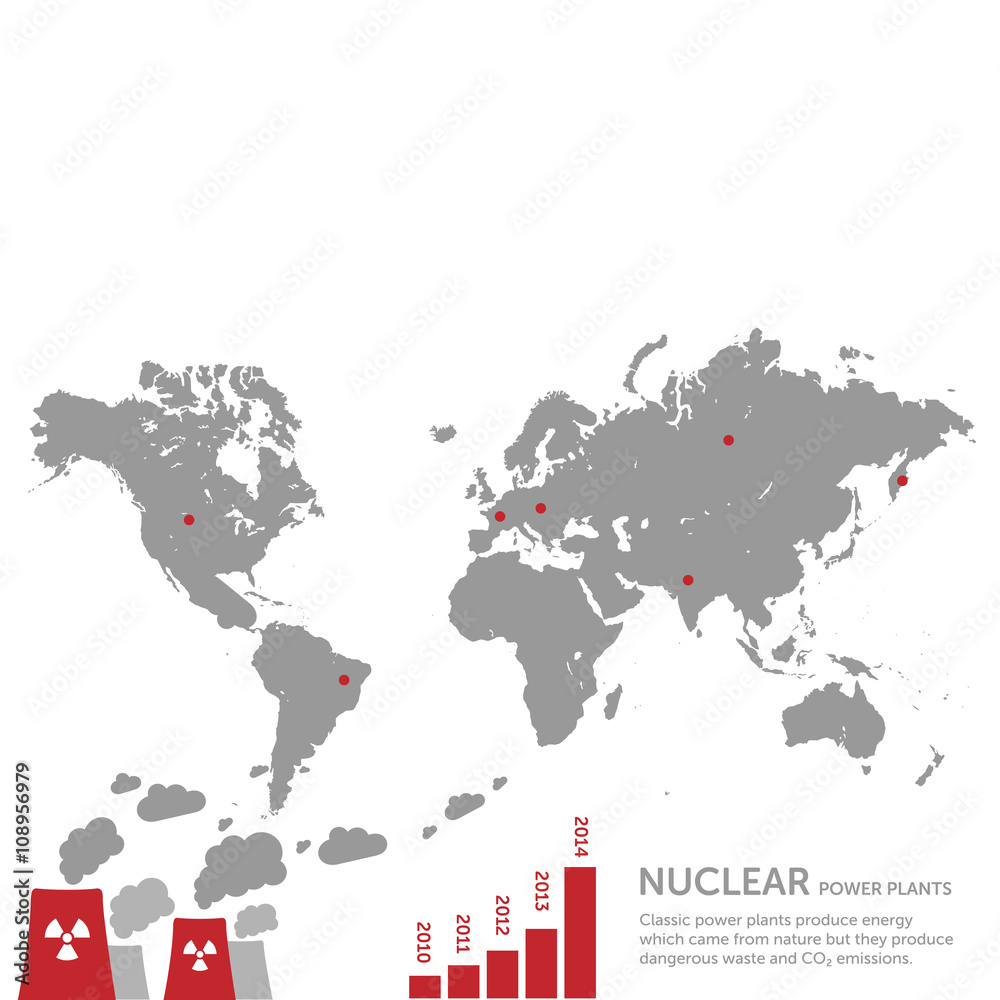Nuclear power plants on world map. Energy / electricity infographics ...