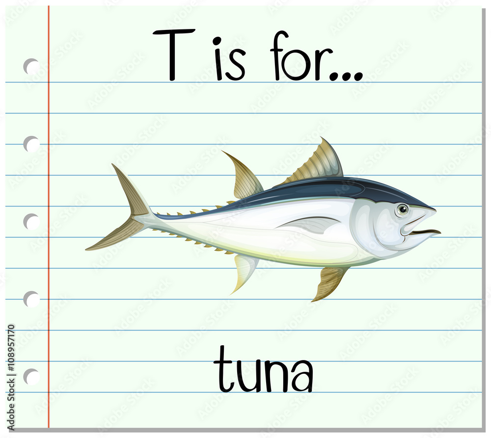 Flashcard letter T is for tuna Stock Vector | Adobe Stock