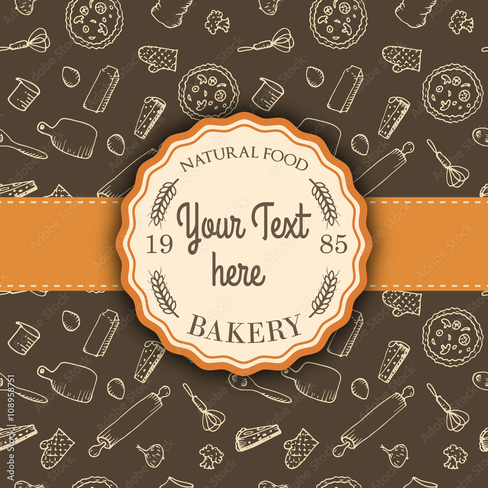 Seamless pattern with doodle bakery icon. Vintage bakery emblem. Hand ...