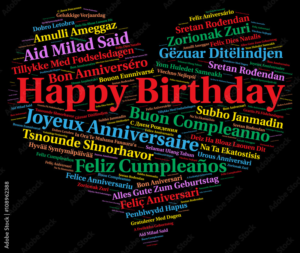 Happy Birthday in different languages Stock Illustration | Adobe Stock