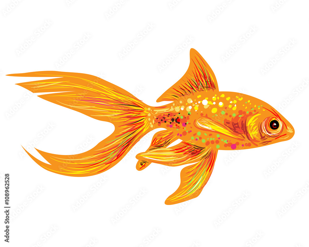 Gold fish cartoon vector illustration. Tropical sea life illustration ...