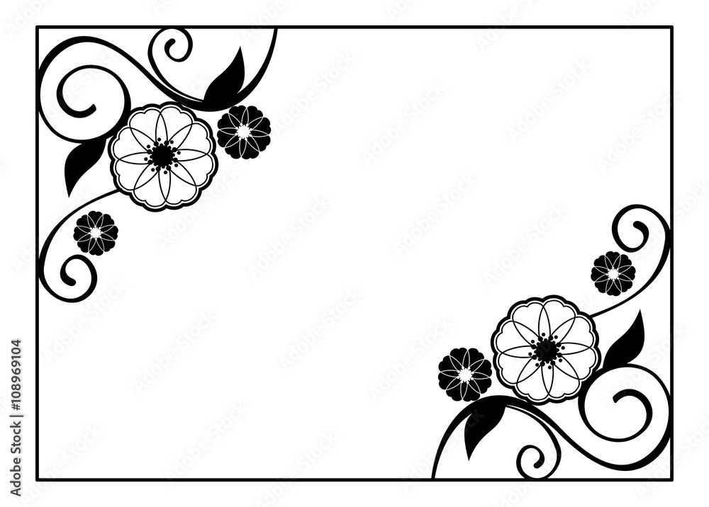 Flower frame. Decorative black and white frame with floral elements for ...