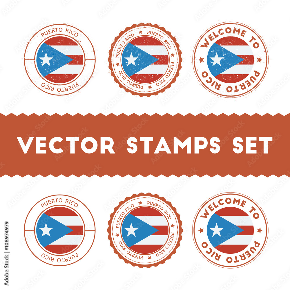 Puerto Rican flag rubber stamps set. National flags grunge stamps ...
