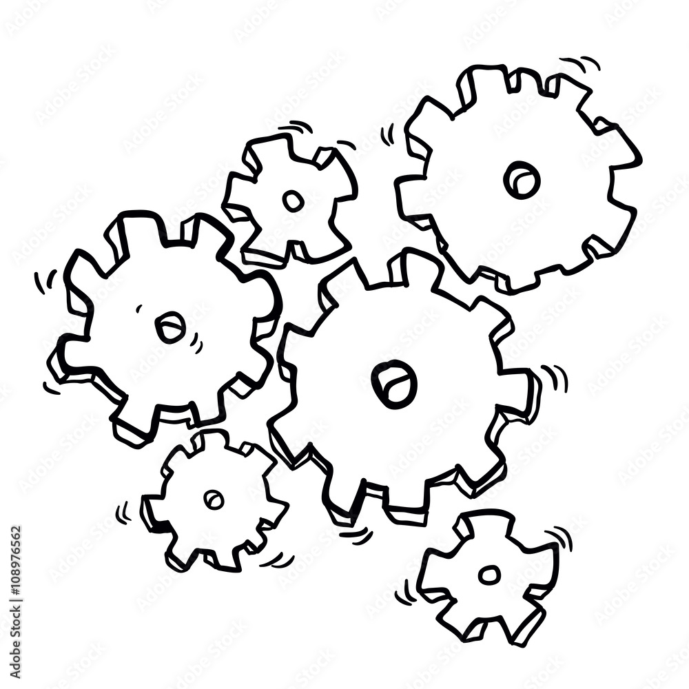 black and white cartoon cogs and gears Stock Vector | Adobe Stock