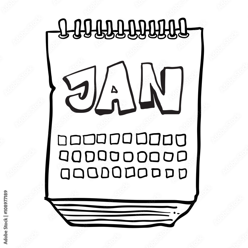 black and white freehand drawn cartoon calendar showing month of Stock ...
