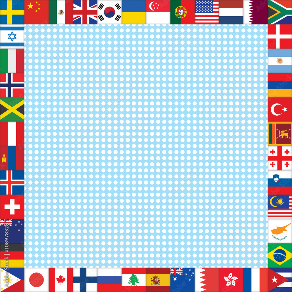 dots background with world flags frame Stock Vector | Adobe Stock