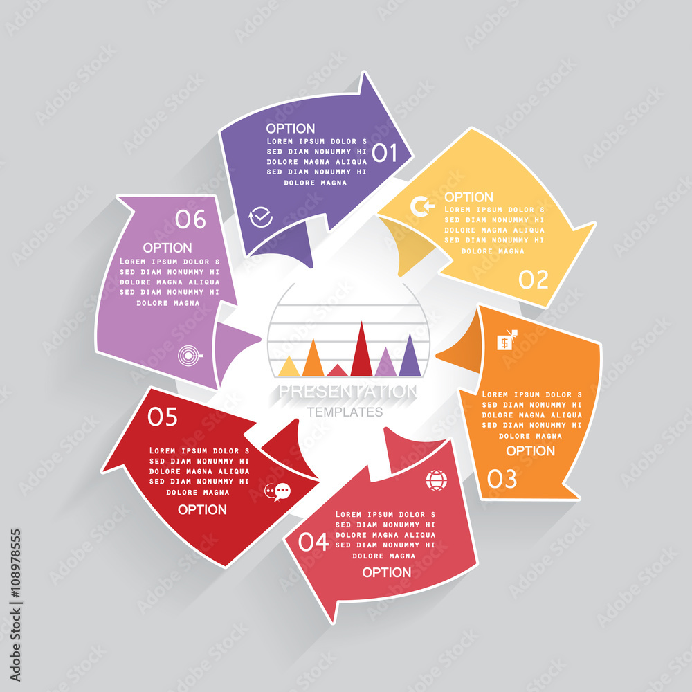 Pie chart with arrows for business presentation, 6 steps or proc Stock ...