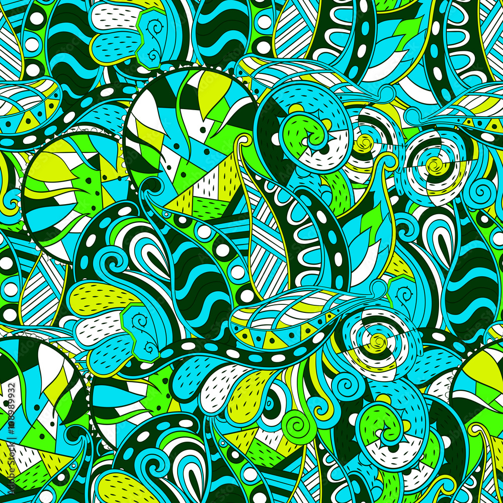 Tracery seamless, loops, doodle wind pattern. Paisley, winding stem ...