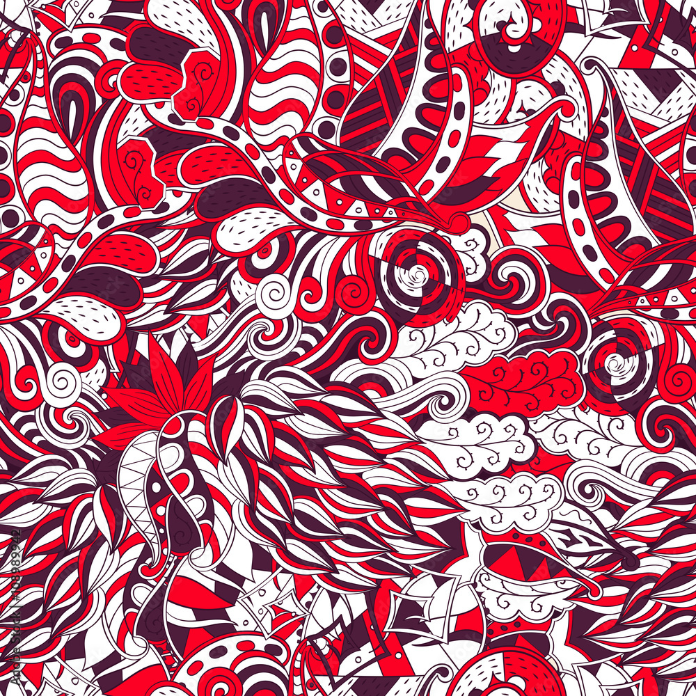 Tracery seamless, loops, doodle wind pattern. Paisley, winding stem ...