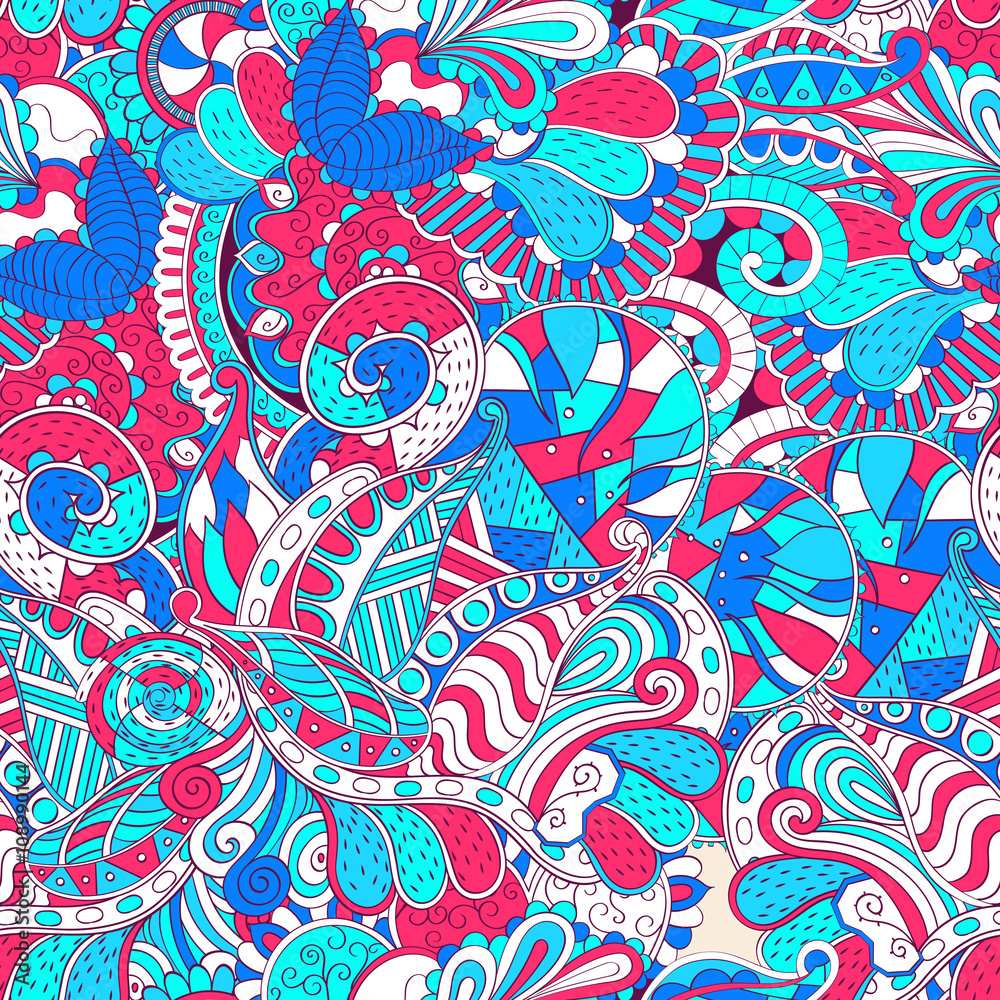 Tracery seamless, loops, doodle wind pattern. Paisley, winding stem ...