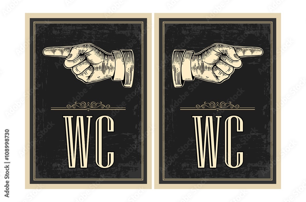 Pointing finger. Vector vintage engraved illustration on a black ...