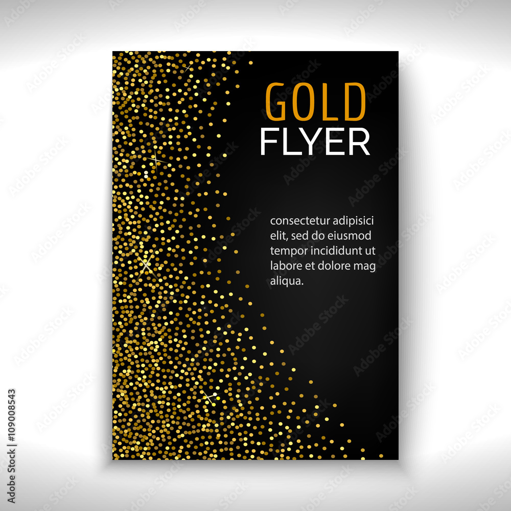 Gold dust flyer design. Vector gold template for flyer, poster, cover ...