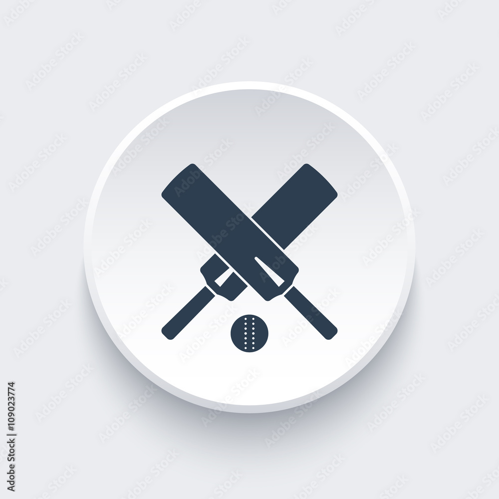 Cricket icon, crossed cricket bats and ball round icon, cricket ...