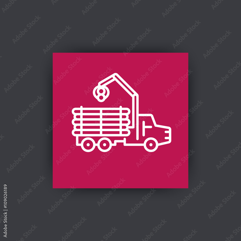 Forwarder line icon, lorry, forestry vehicle, logger sign, logging ...