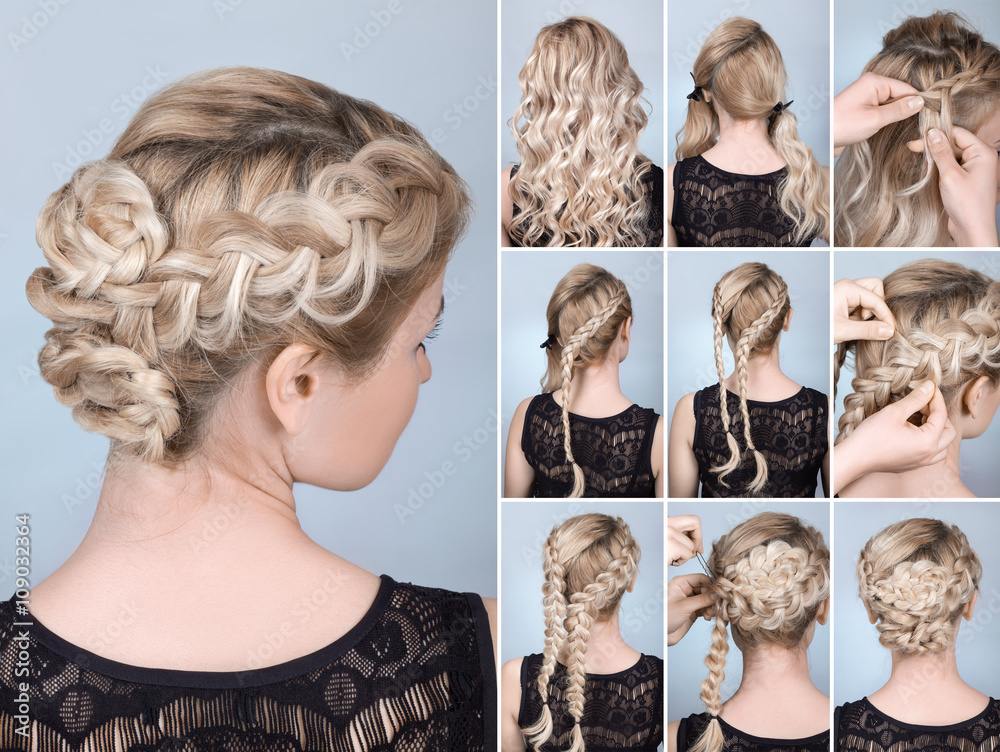 hairstyle braid tutorial Stock Photo | Adobe Stock