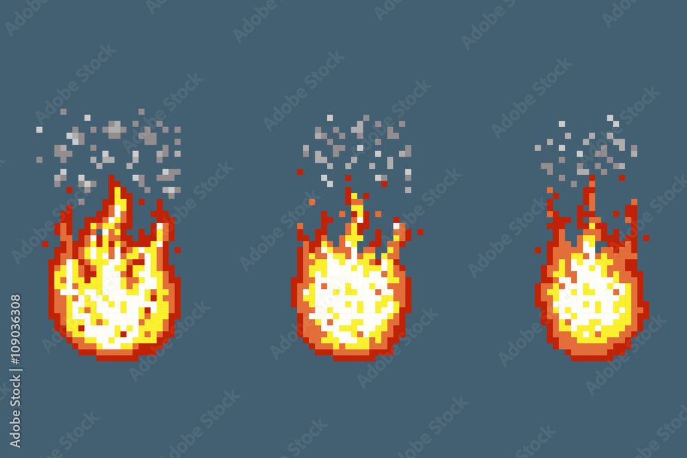 Flame with smoke animation frames in pixel art style Stock Vector ...