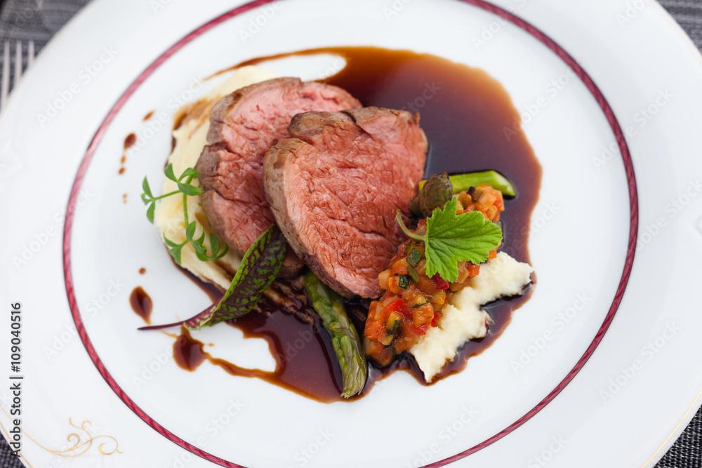 Veal fillet with vegetable ratatouille Stock Photo | Adobe Stock