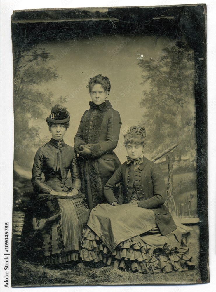 Tintype, circa 1880, USA, of three women posed in studio Stock Photo ...
