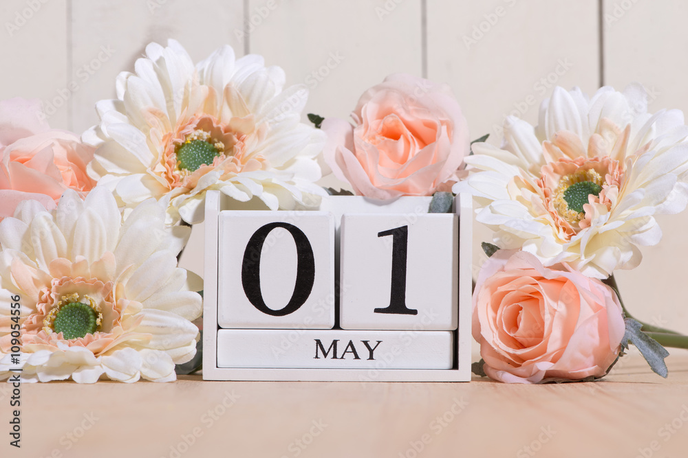 May 1st. Image of may 1 white block calendar on white background with ...
