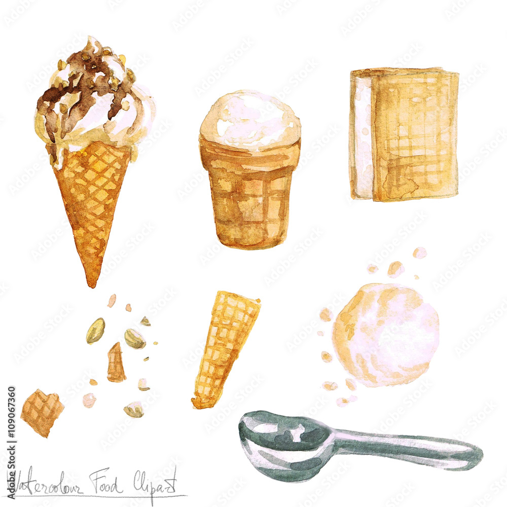Watercolor Food Clipart - Ice Cream Stock Illustration | Adobe Stock