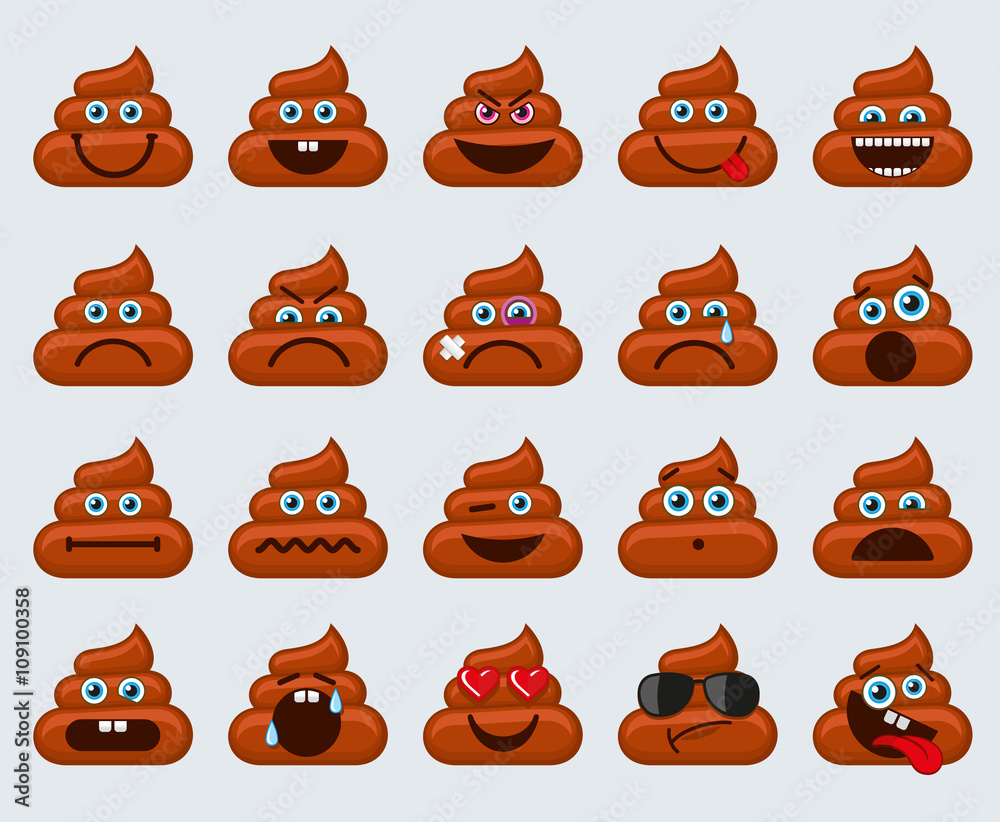 Poop emoticons smileys vector collection. Dirty emotions or poop ...