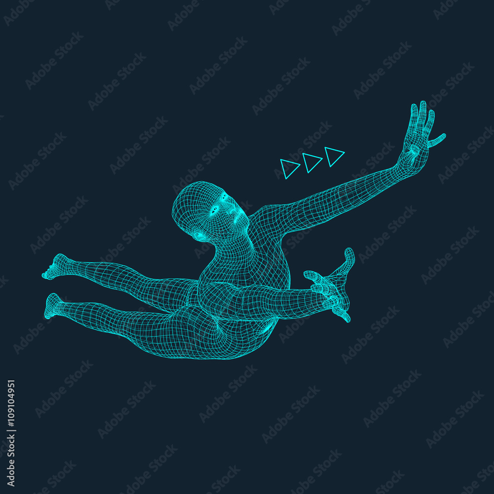 Jump Man. Polygonal Design. 3D Model of Man. Geometric Design. Business ...