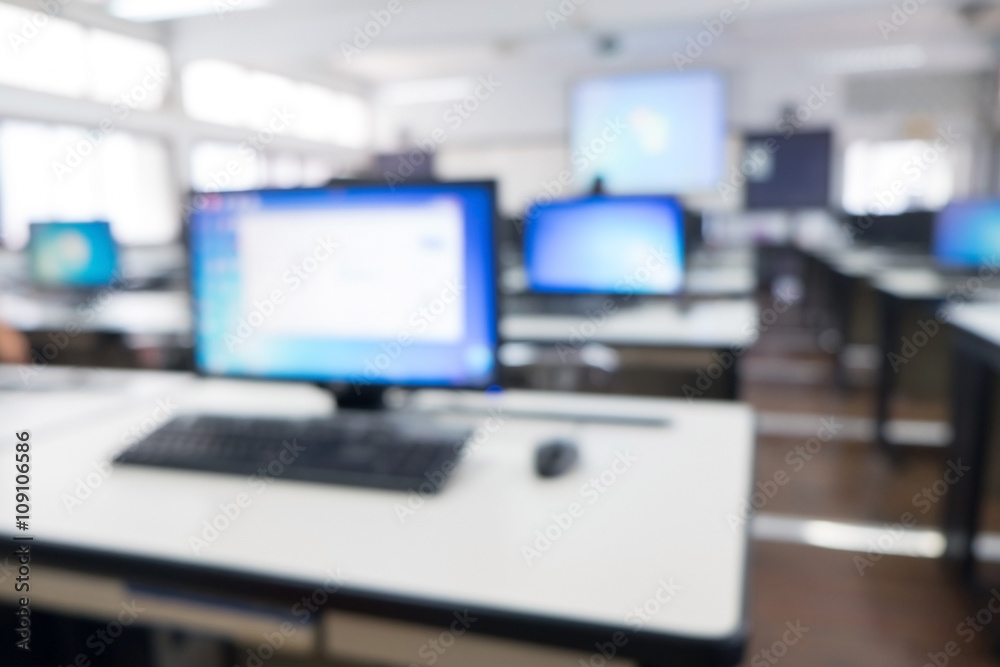 Defocused student study computer classroom for background. Stock Photo ...