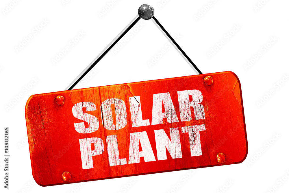 solar plant, 3D rendering, vintage old red sign Stock Illustration ...