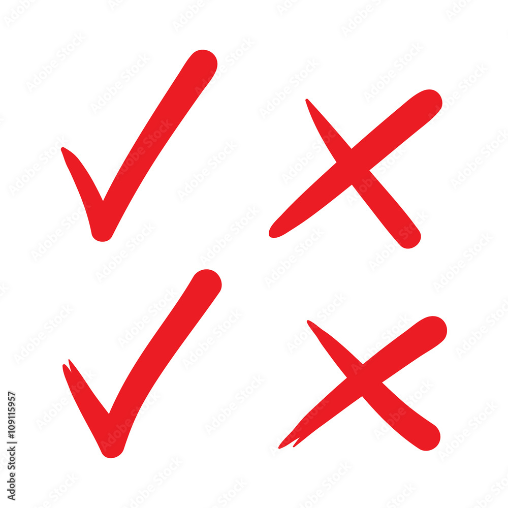 Check mark vector hand drawn icon, wrong mark, sketch check mark, red ...
