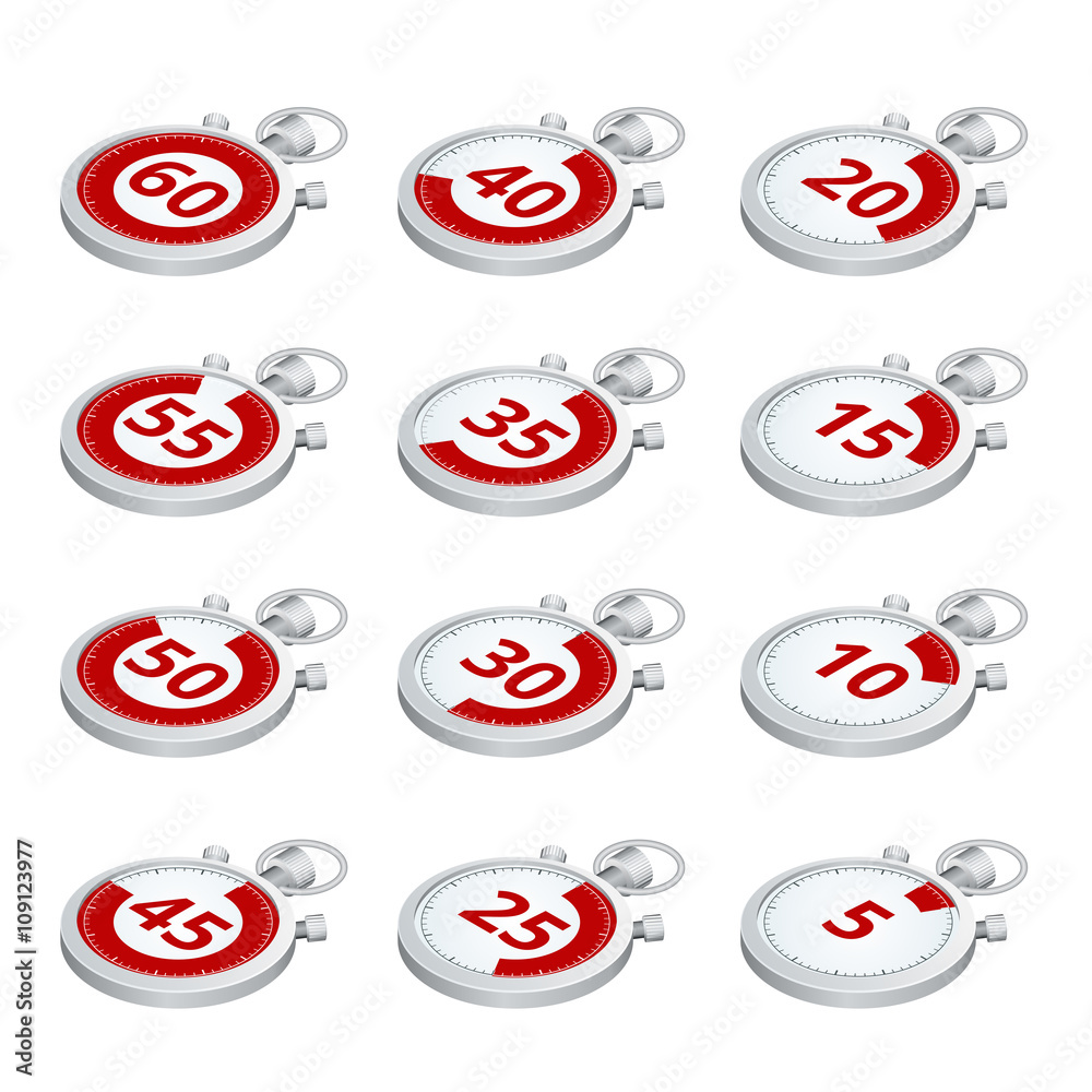 Stopwatch. Set of timers. Time to work. Time is running out. Clock ...