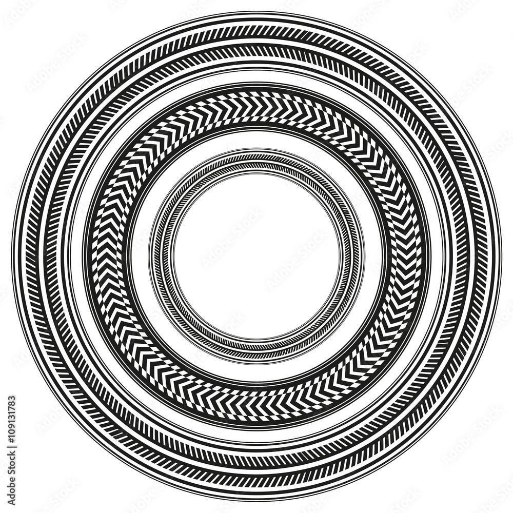 Set of black and white tire tracks round frames. Vector element for ...