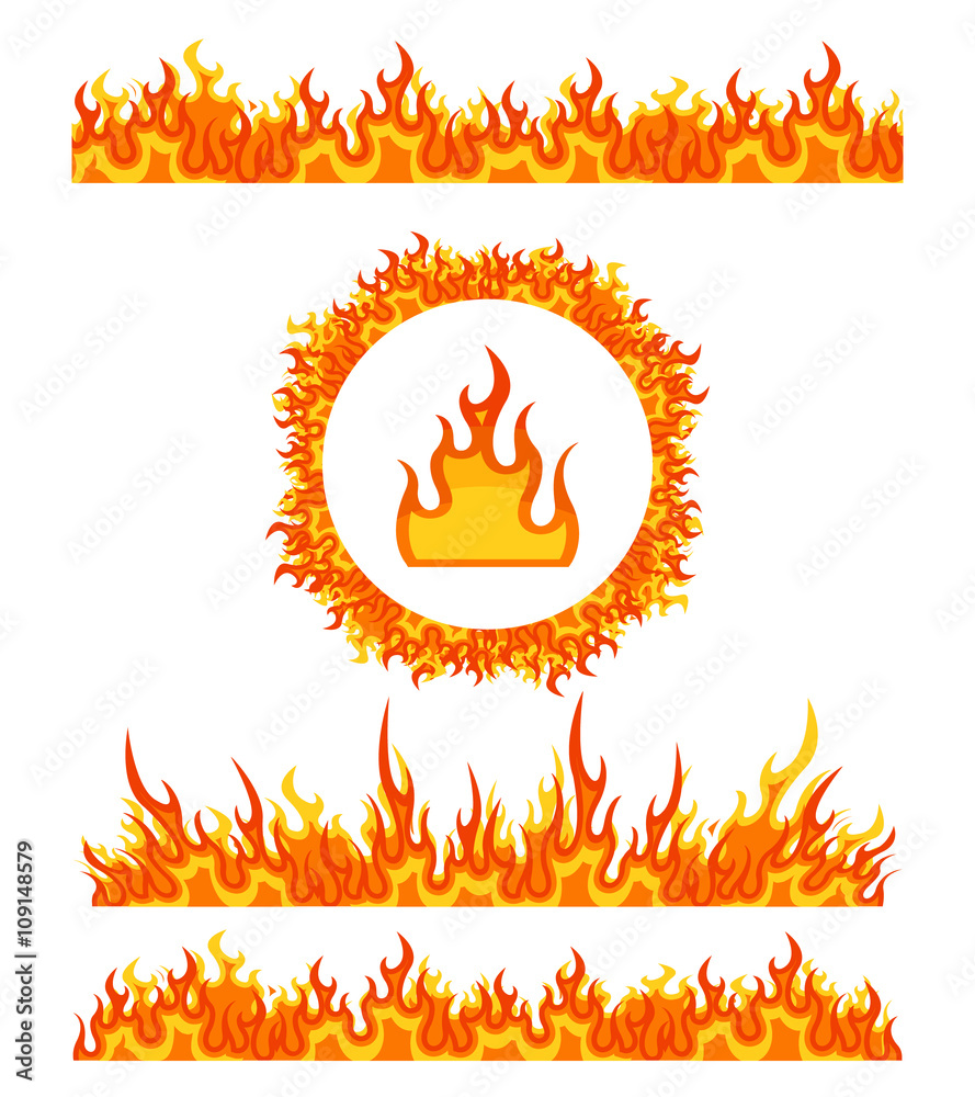 Simple fire border patterns and round frame. Flame borders vector Stock ...