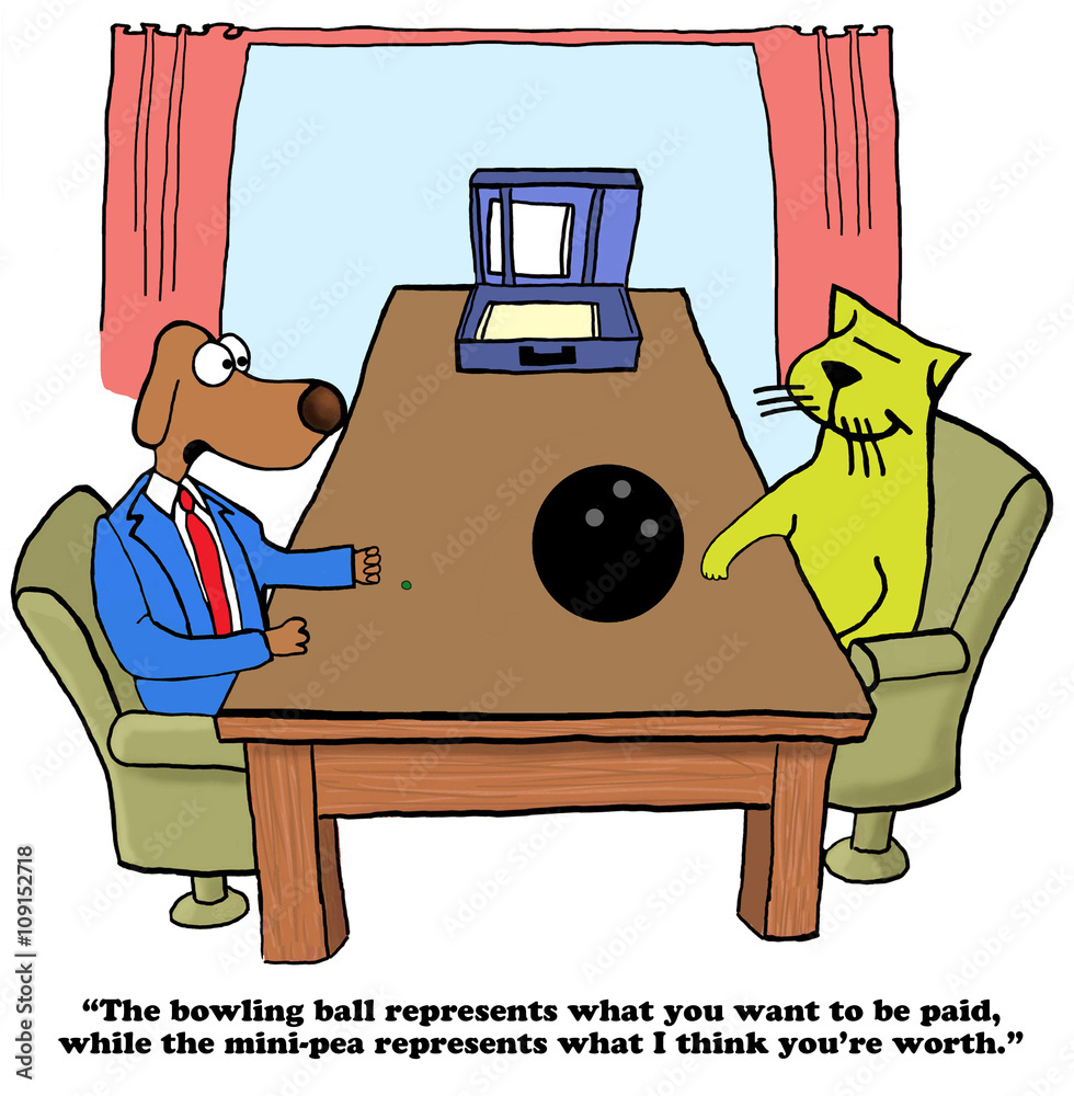 Business cartoon about salary negotiation between two enemies, a dog ...