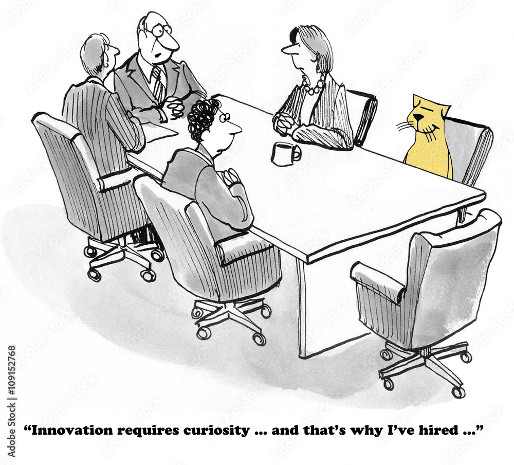 Business cartoon about innovation requiring curiosity. Stock ...
