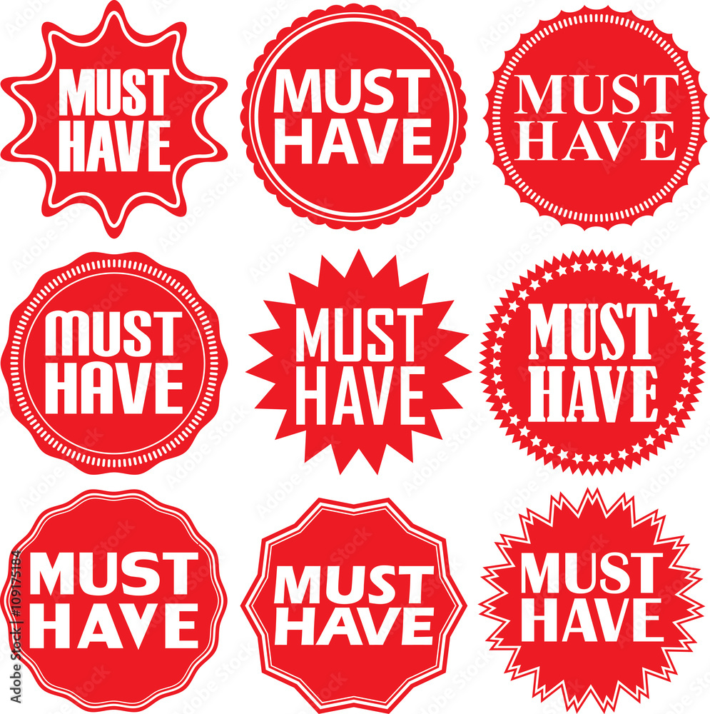 Must have signs set. Must have sticker set, Vector illustration Stock ...