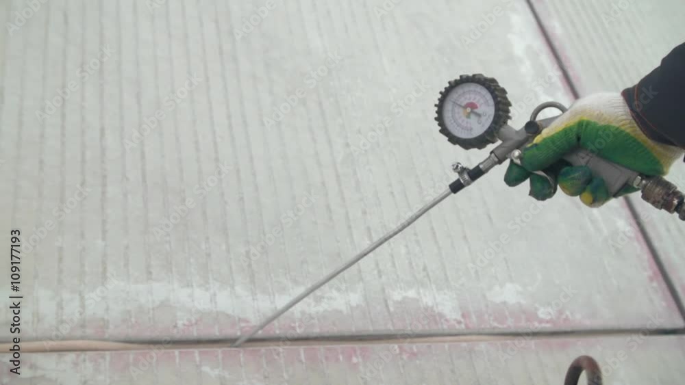 Concrete blocks seam sealing or joint sealing process at the ...