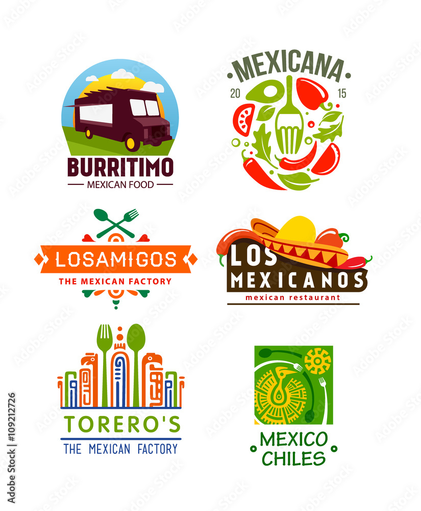 Mexican food labels & badges. Vector design graphic element, emblem ...