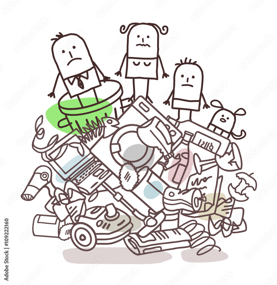 cartoon family on top of big rubbish pile Stock Vector | Adobe Stock