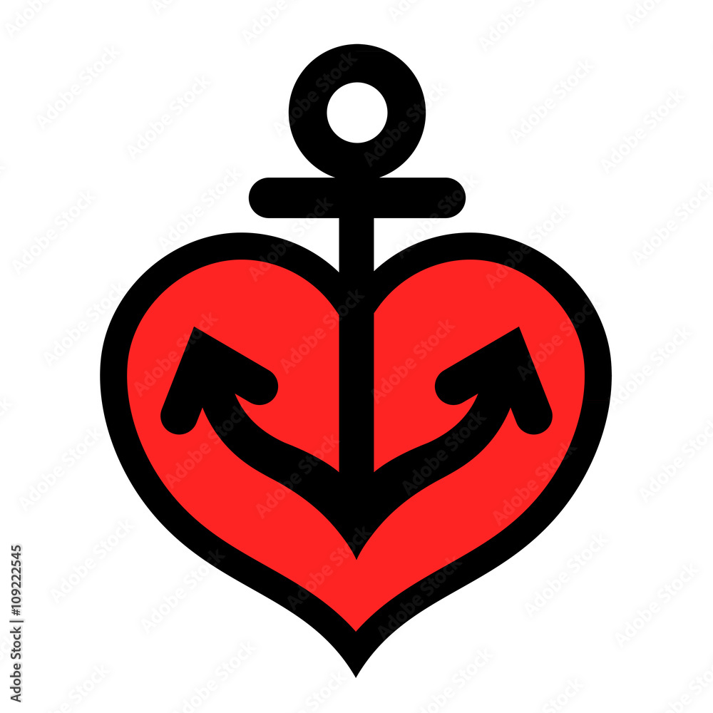 Cute icon heart with anchor symbol Stock Vector | Adobe Stock