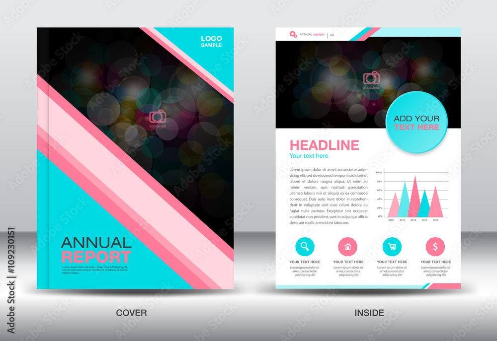 Blue and pink Annual report template and info graphics elements, Stock ...