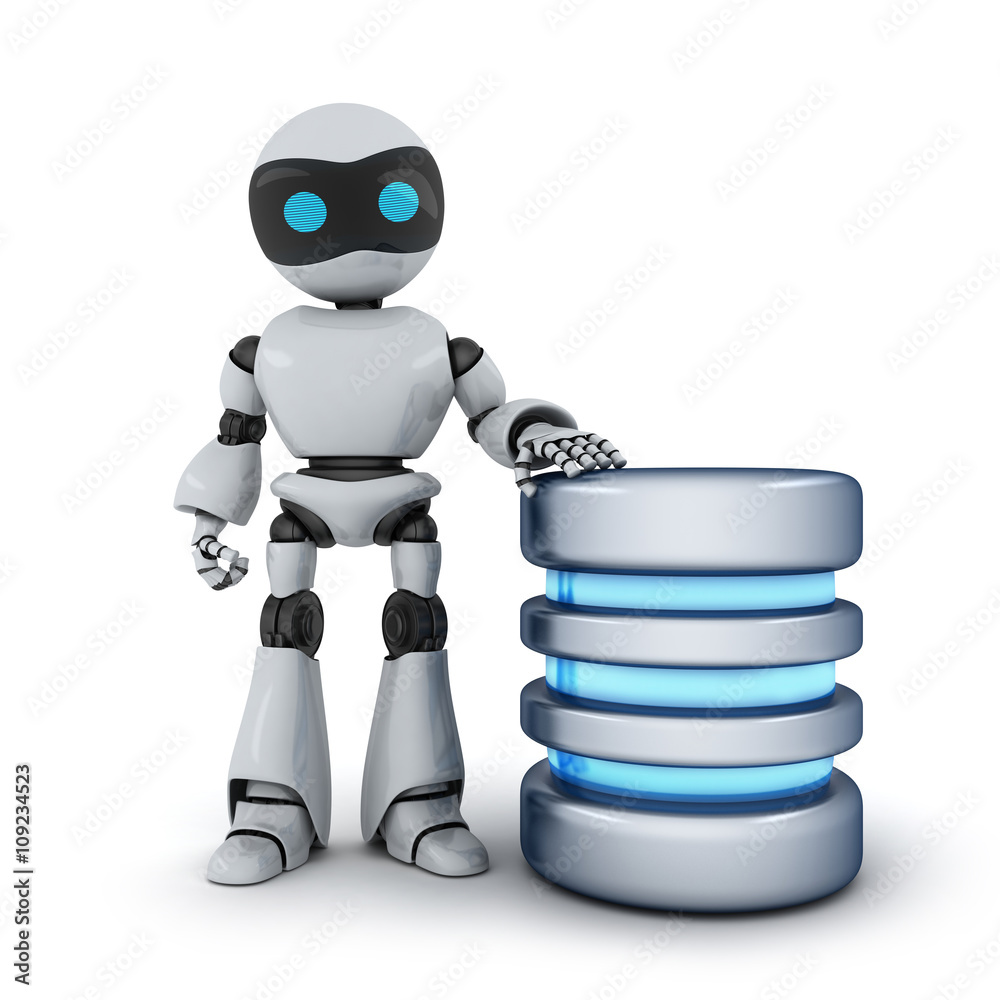 Robot and database ilustración de Stock | Adobe Stock