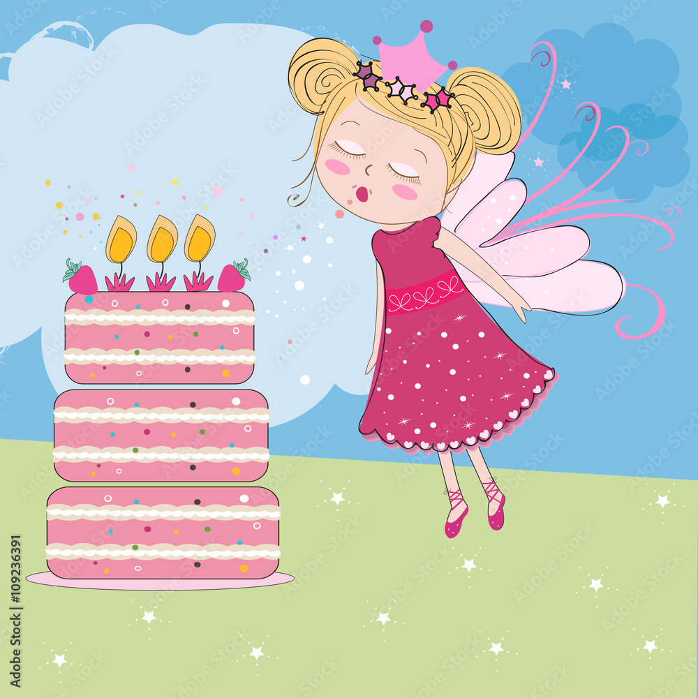 Cute fairy tale and birthday cake illustration Stock Illustration ...