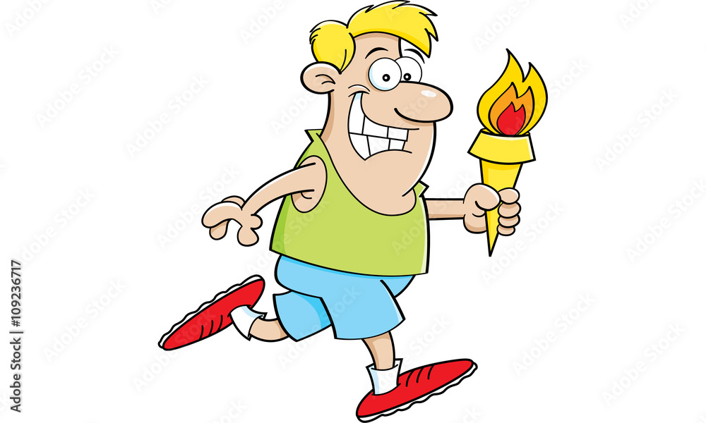 Cartoon illustration of a man running holding a torch. Stock ...