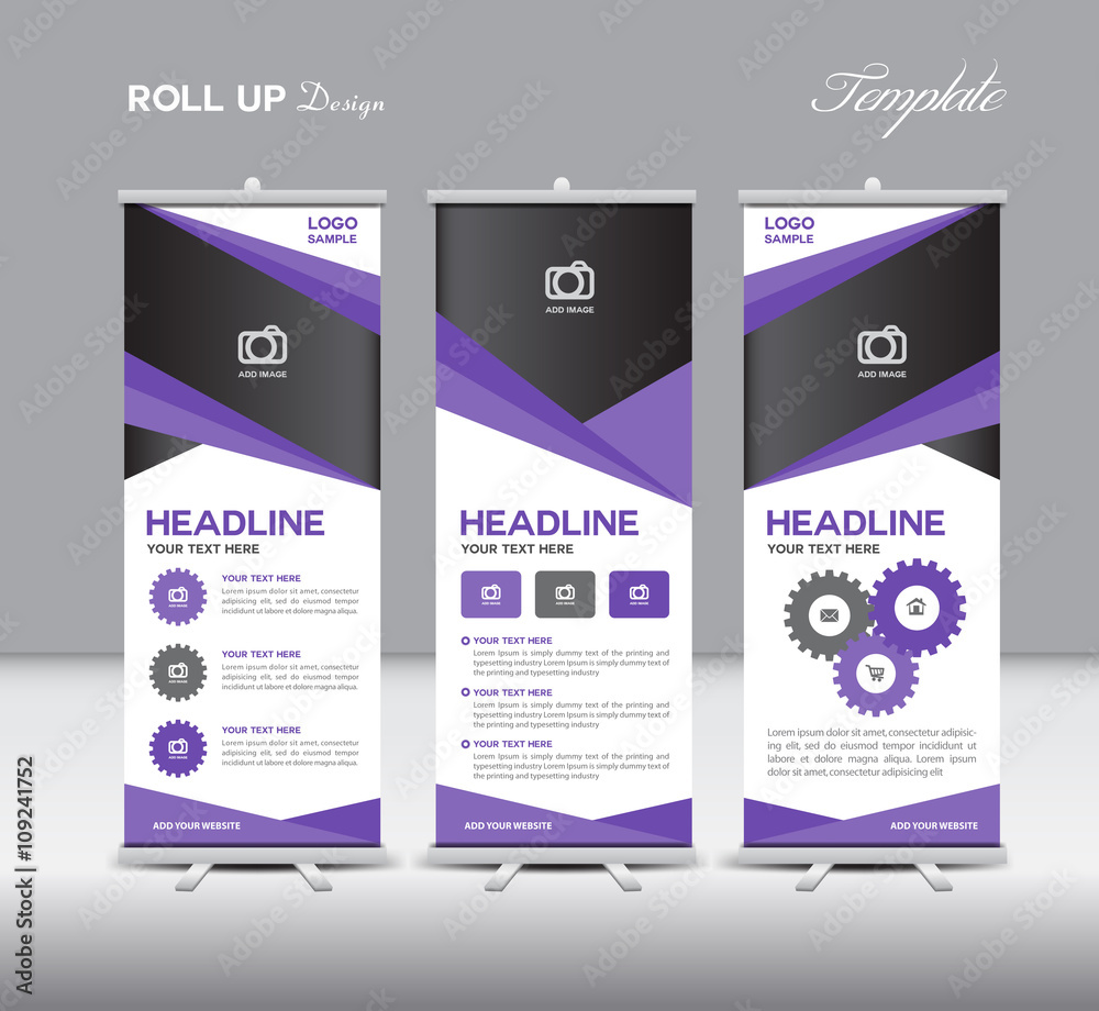 Purple Roll Up Banner template and info graphics, stand design,b Stock ...
