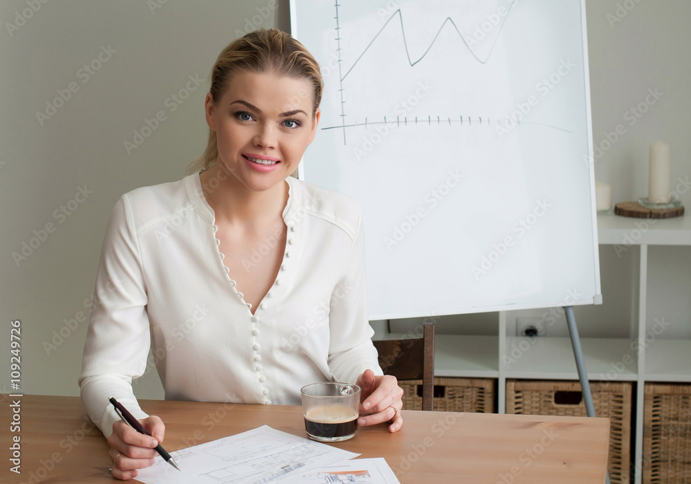 business woman in the office, at your desk Stock Photo | Adobe Stock