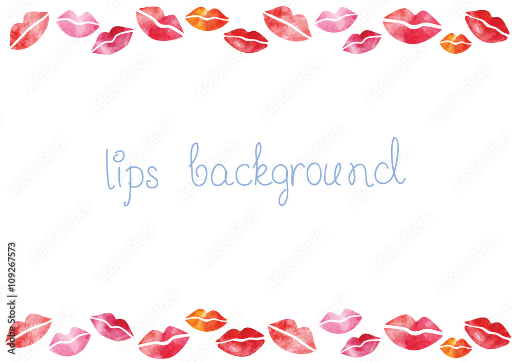 Seamless vector with red watercolor lips. Background border design ...