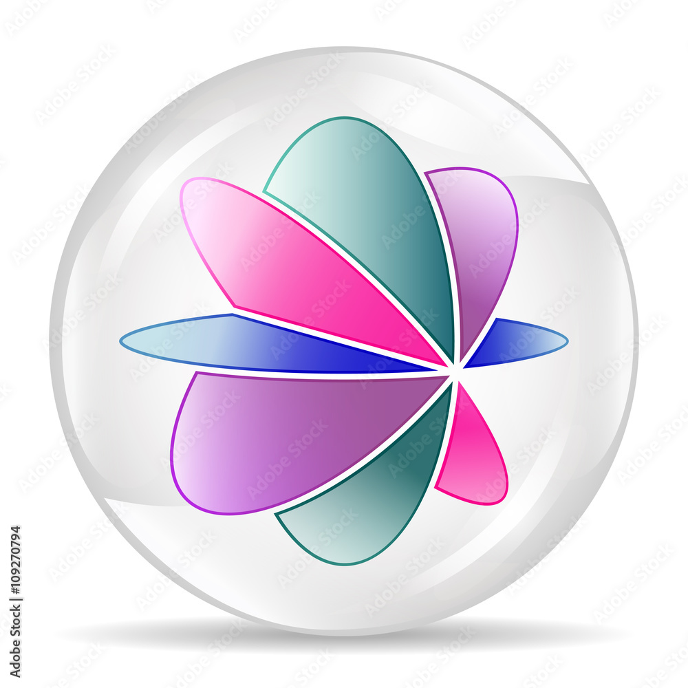 Abstract sphere, circle. White bubble with abstract flower inside ...